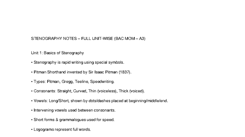 Stenography Notes Overview (BAC MOM A3) - Studocu