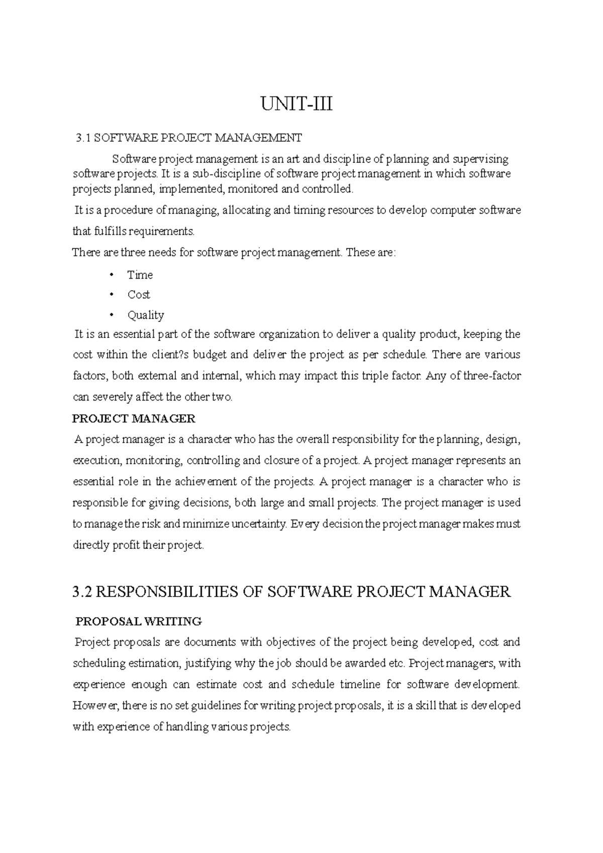 ASE-Unit-III: Software Project Management Notes - Studocu