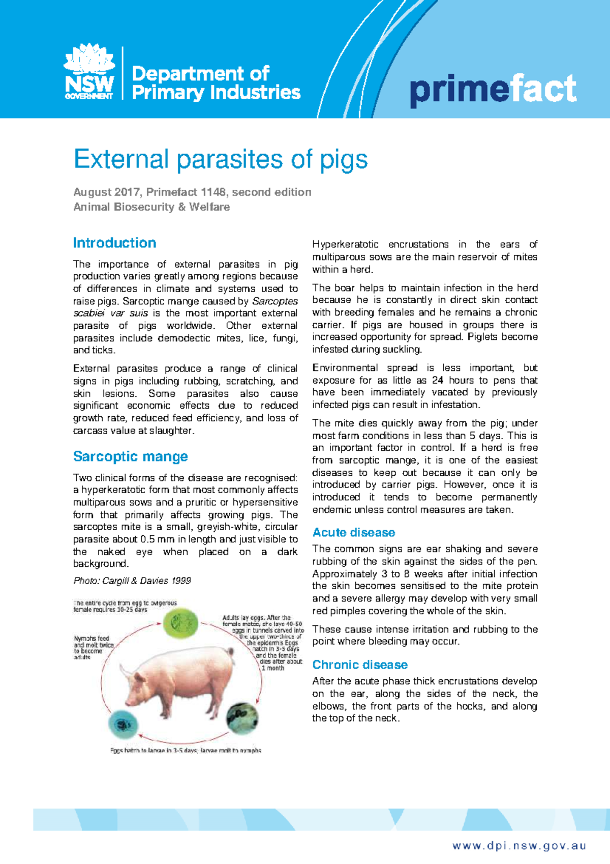 External Parasites of Pigs: Primefact 1148, 2nd Edition (2017) - Studocu