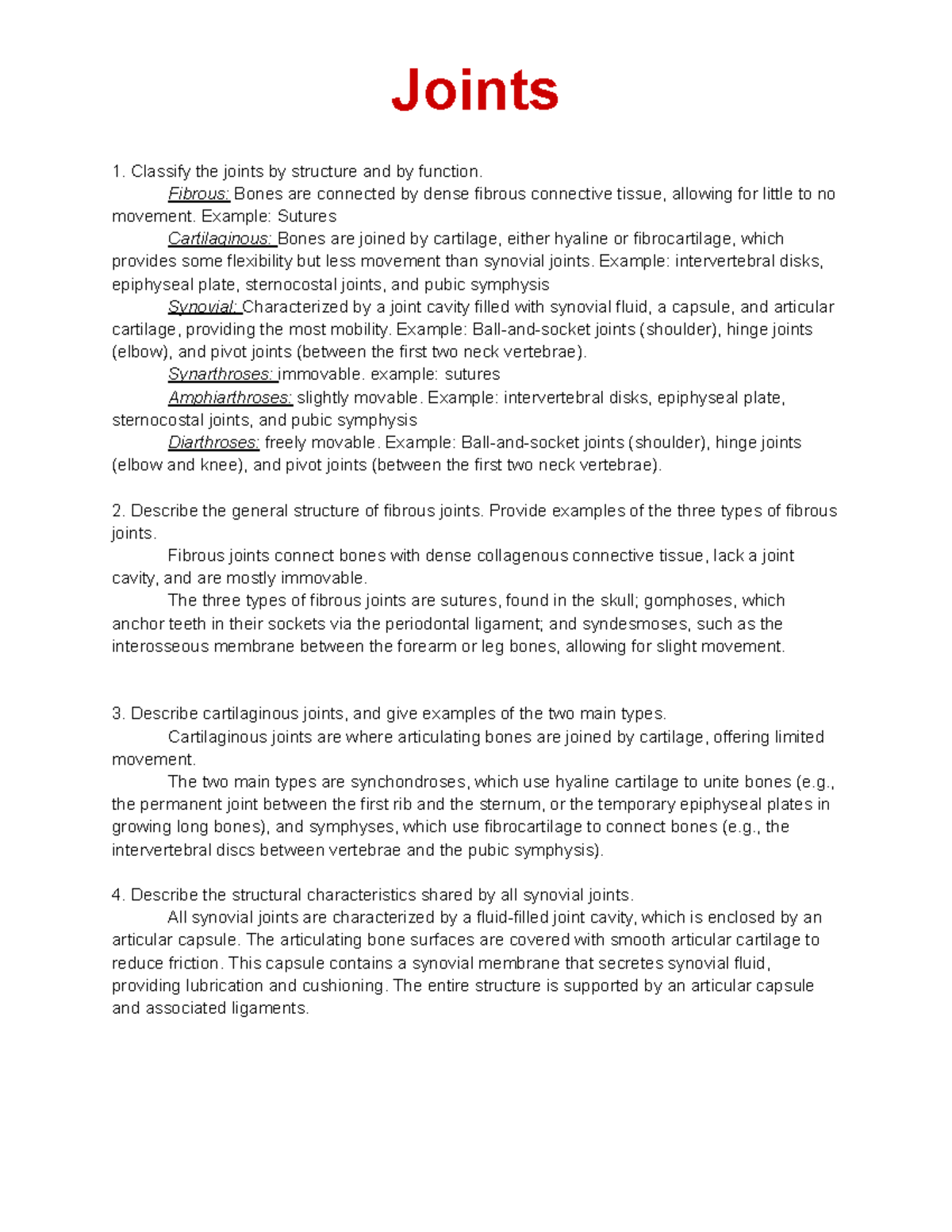 Joints Study Guide: Structure, Types, & Functions of Synovial Joints ...