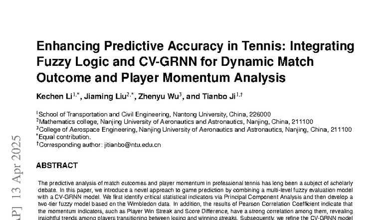Enhancing Predictive Accuracy in Tennis: Fuzzy Logic & GRNN Model (2503 ...