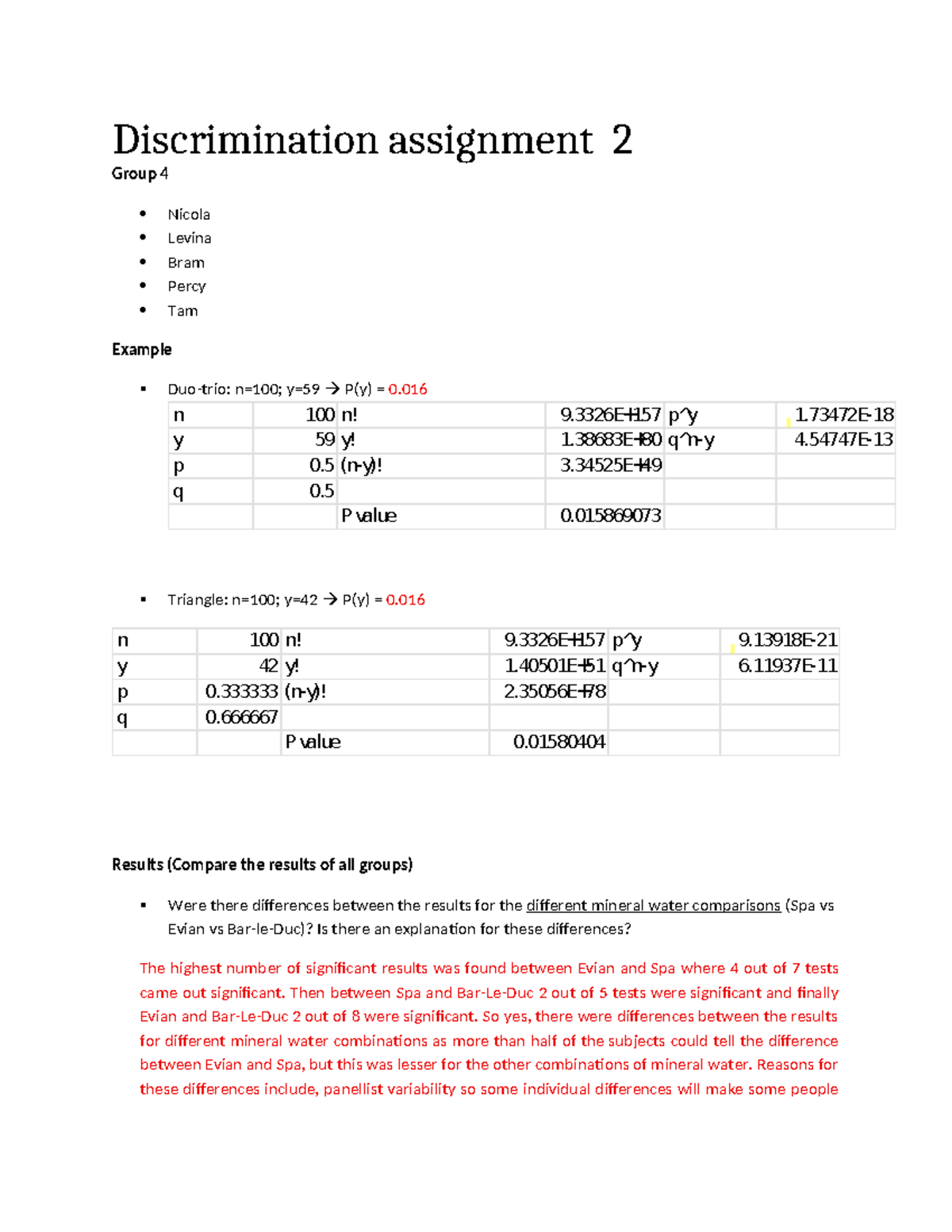 Discrimination Assignment 2: Group 4 Analysis of Mineral Water Tests ...