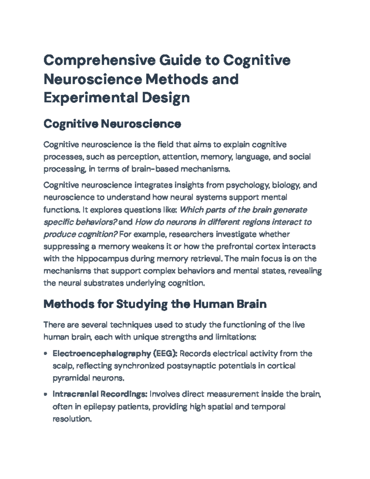 Cognitive Neuroscience Methods & Experimental Design: A Comprehensive ...
