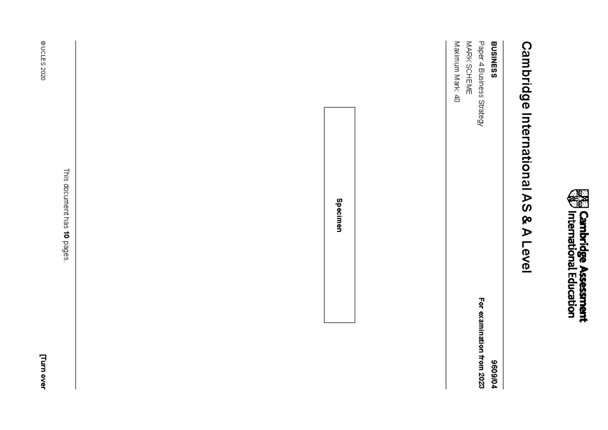 Cambridge International AS A Level 9609 Paper 4 Business Mark Scheme ...