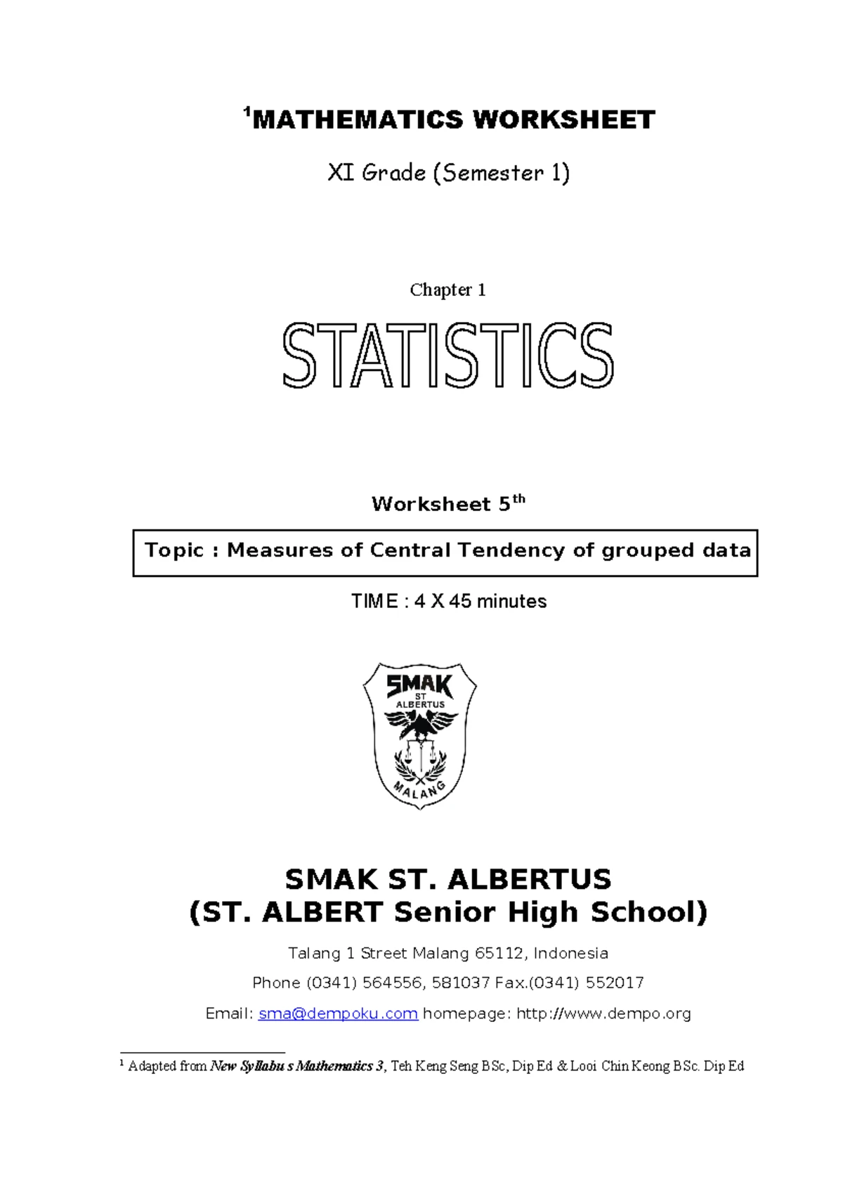 Worksheet 5 mean mode of grouped data - 1 MATHEMATICS WORKSHEET XI ...