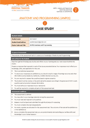 ANP01 - Case Study (FIT) - (SISFFIT040, SISFFIT047) Case Study v2 (2023/02/06) ANATOMY AND - Studocu