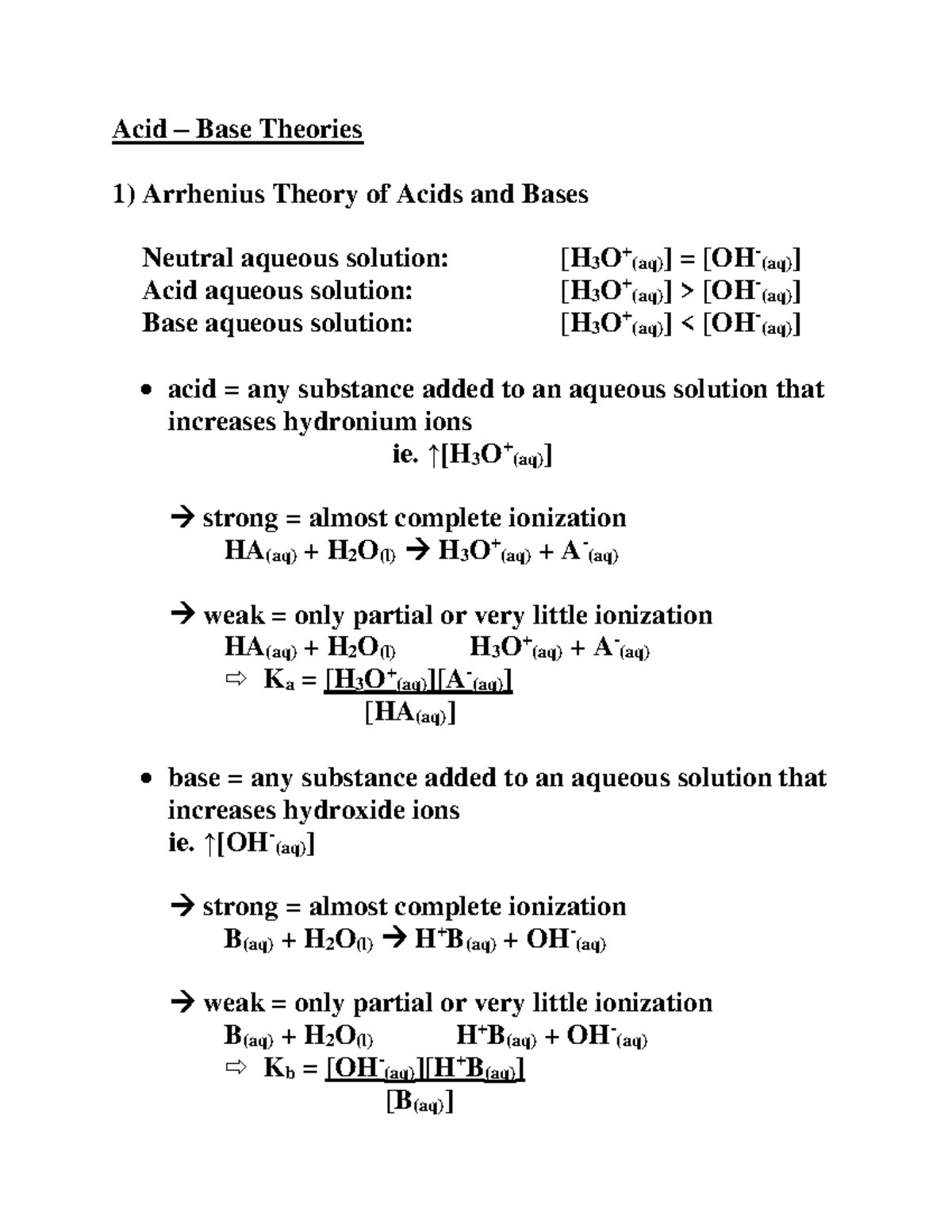 3 Acid-Base Theories - Acids and Bases Notes - Acid – Base Theories ...