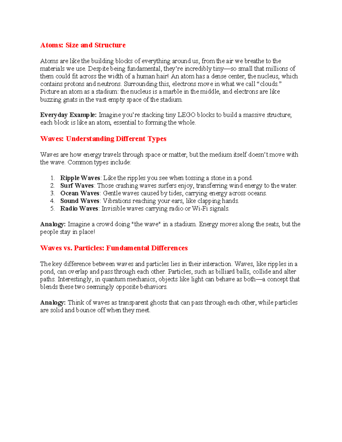 Atoms and Waves: Key Concepts Summary - Studocu