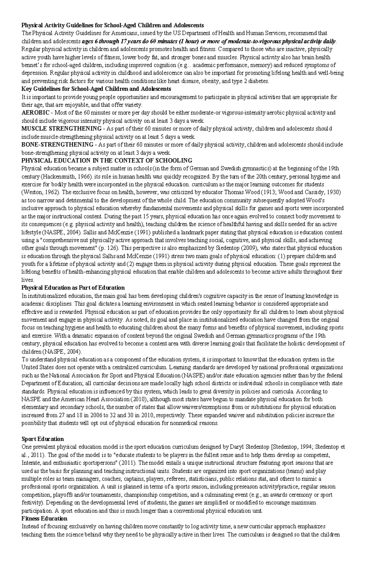 EED 8: Physical Activity Guidelines for Children & Adolescents - Studocu