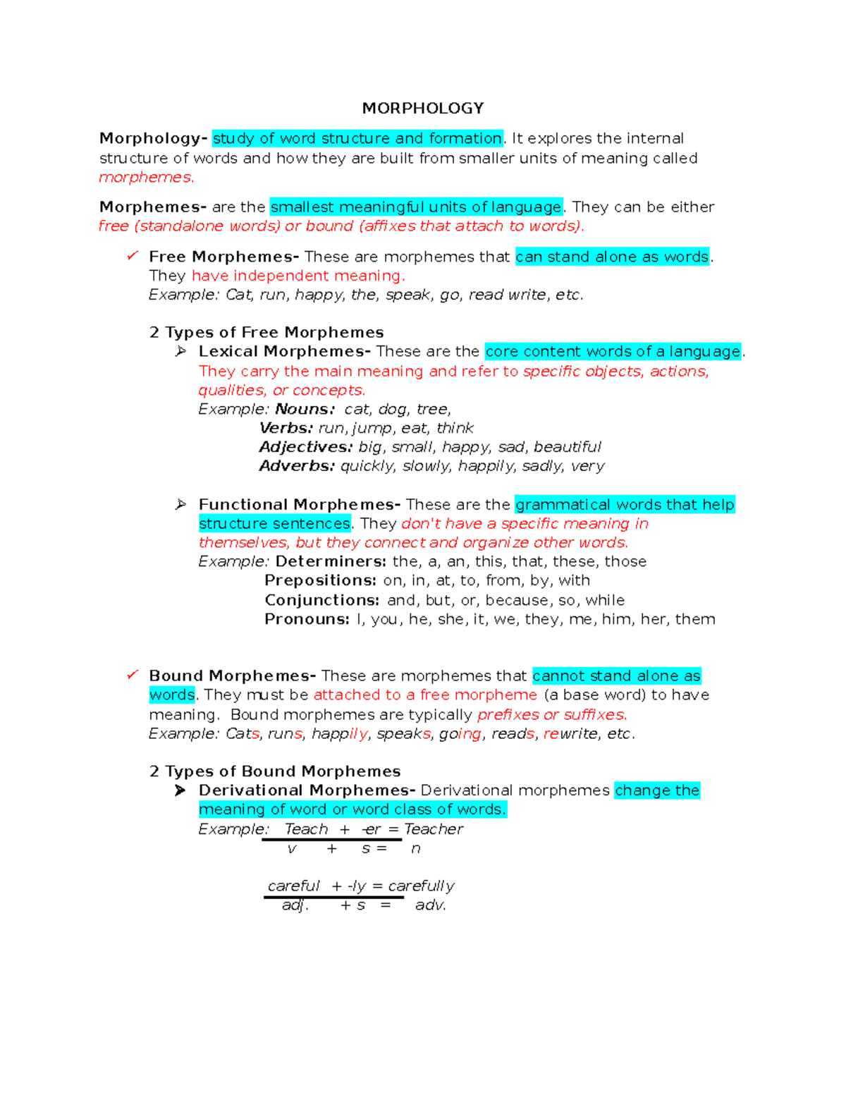 Morphology & Morphemes Reviewer - MORPHOLOGY Morphology- study of word ...