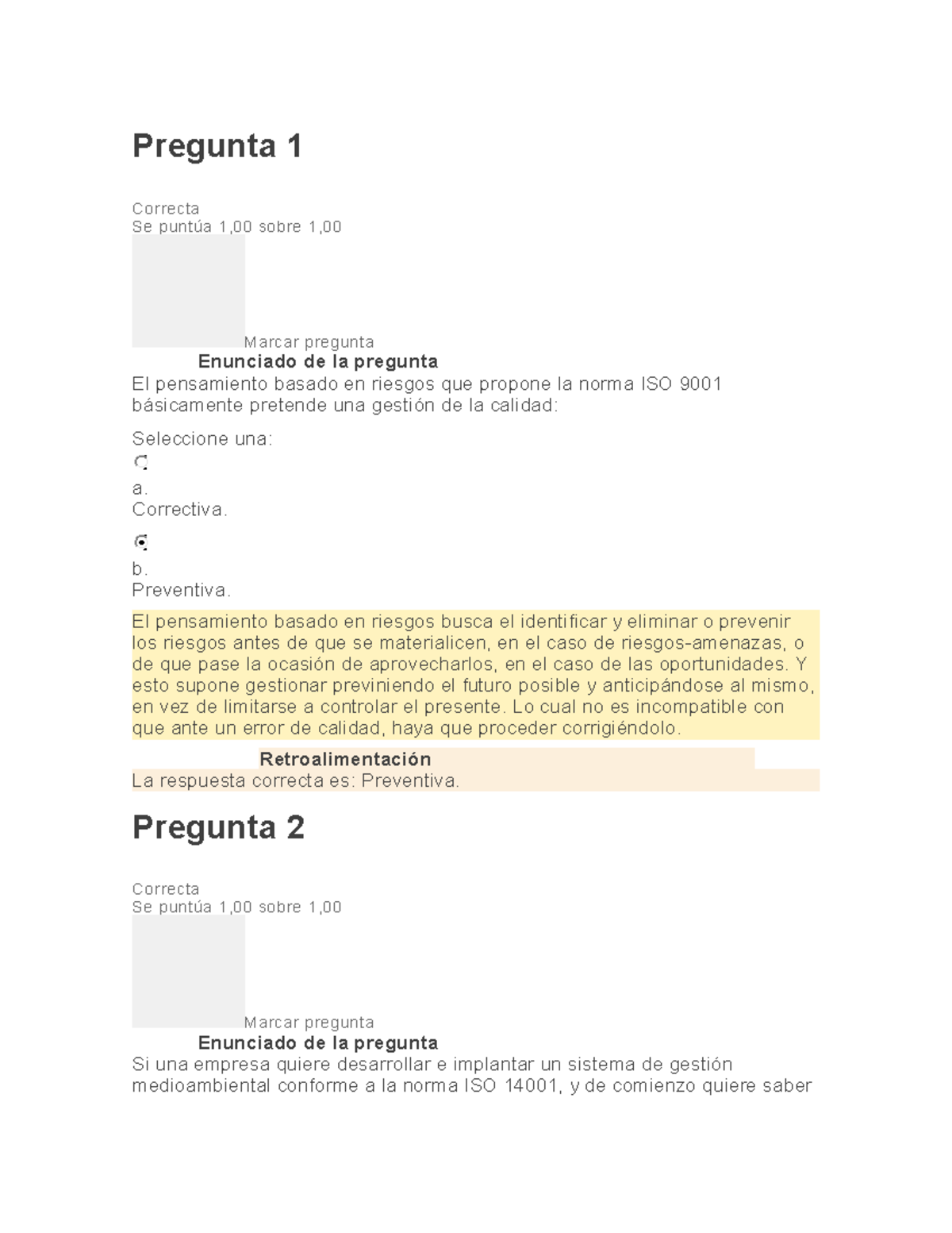 Examen C3: Gestión de Calidad y Riesgos según ISO 9001 y 14001 - Studocu
