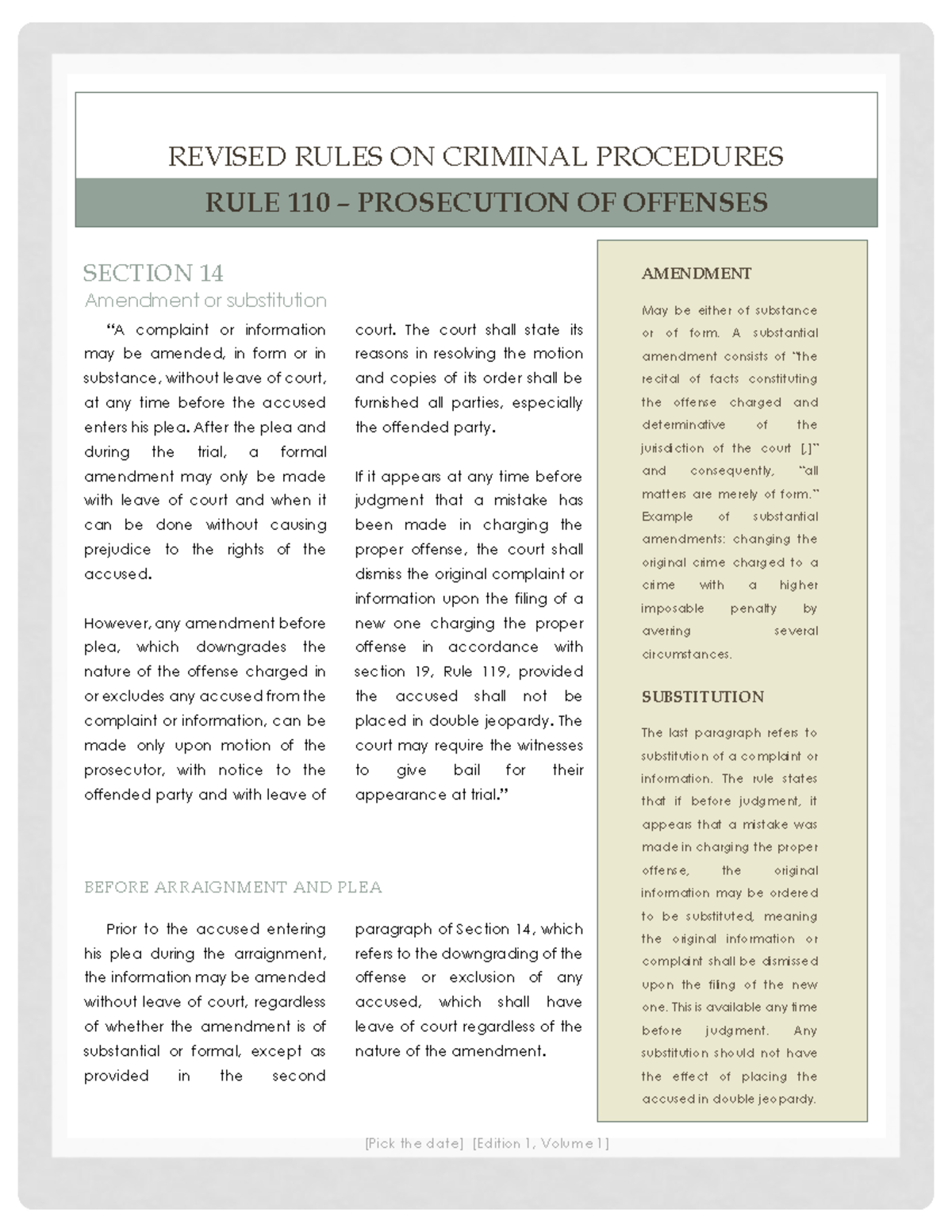 Rule 110 Criminal Procedure: Sections 14-16 Overview and Analysis - Studocu