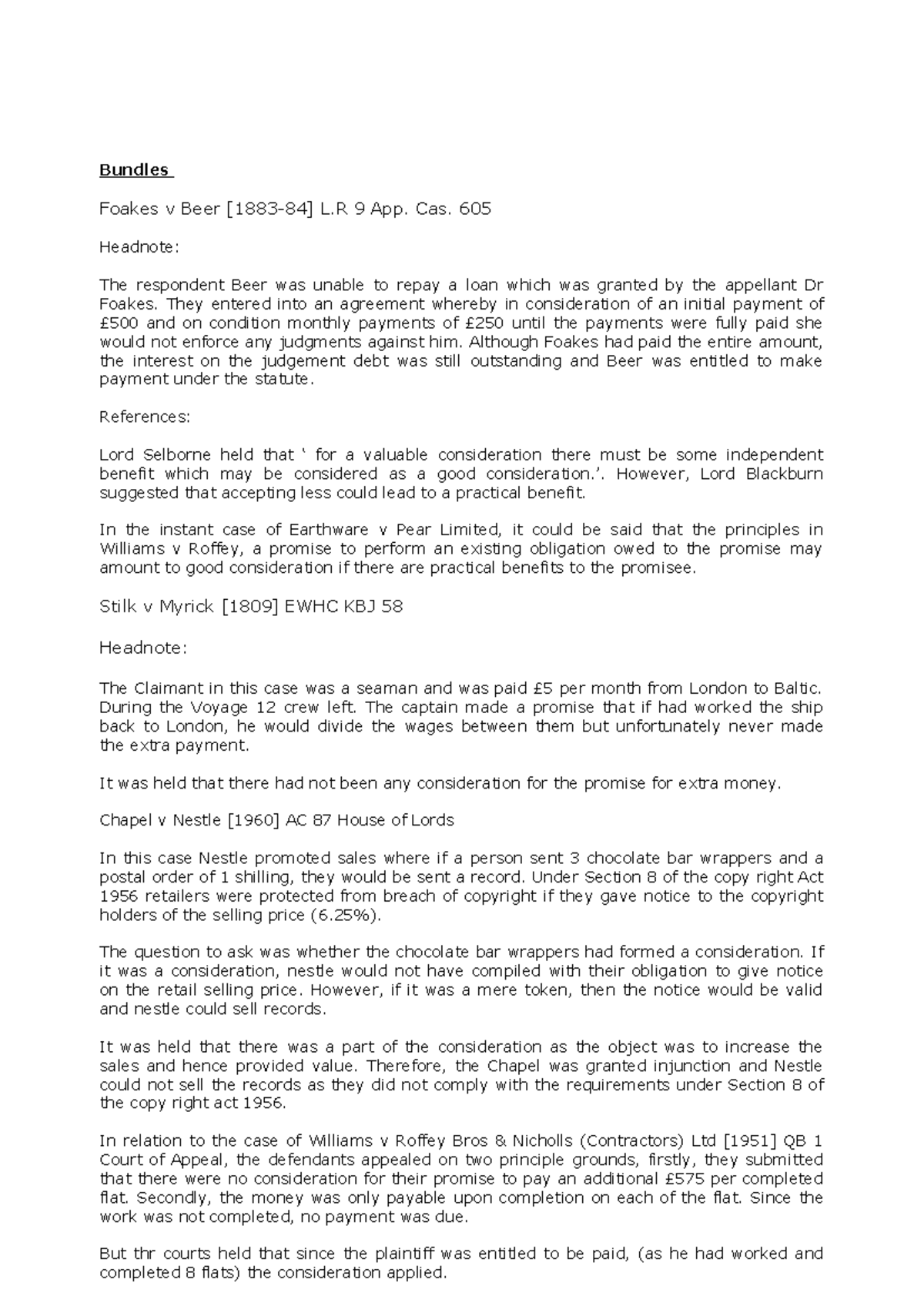 Contract Law Cases: Bundles Overview and Key Principles - Studocu