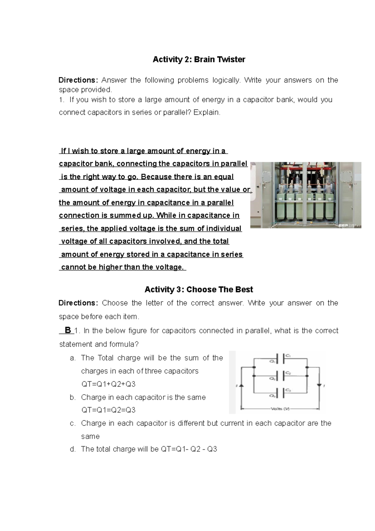 General Physics 2 - Capacitors Activity 2 & 3: Problem Solving Guide ...