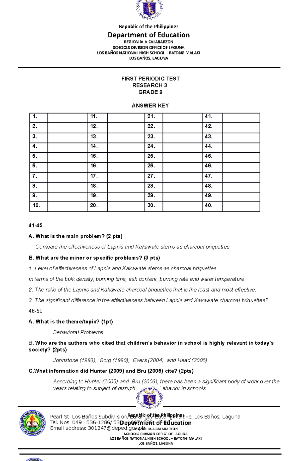 Grade 9 Research 3 Quarter 1 Periodical Test Answer Key - Studocu