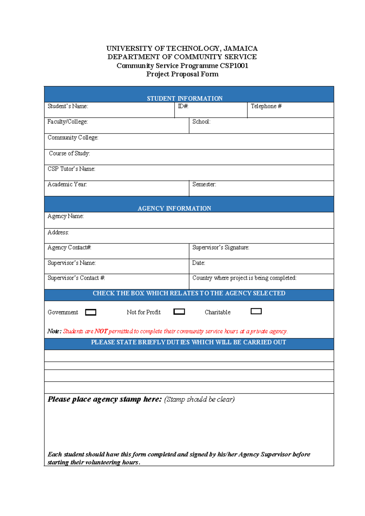 CSP1001 Community Service Project Proposal Form - Studocu