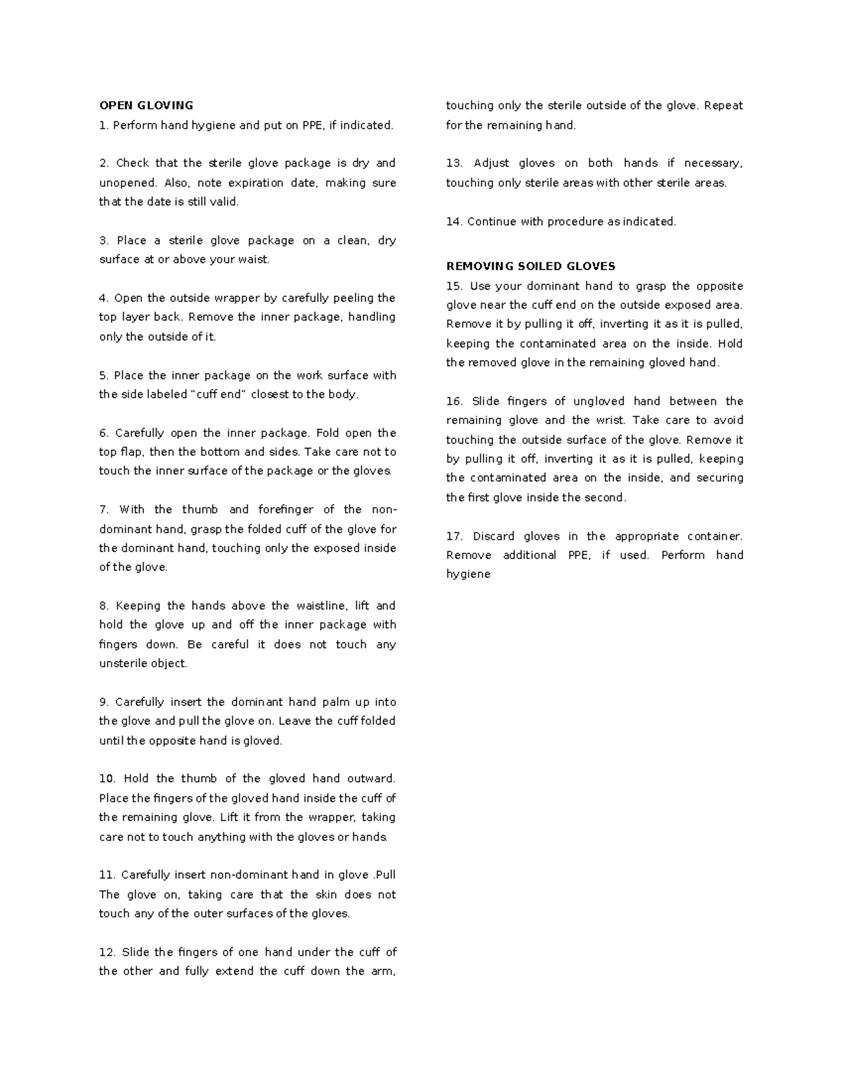 Gloving Procedure: Steps for Proper PPE Application and Removal - Studocu