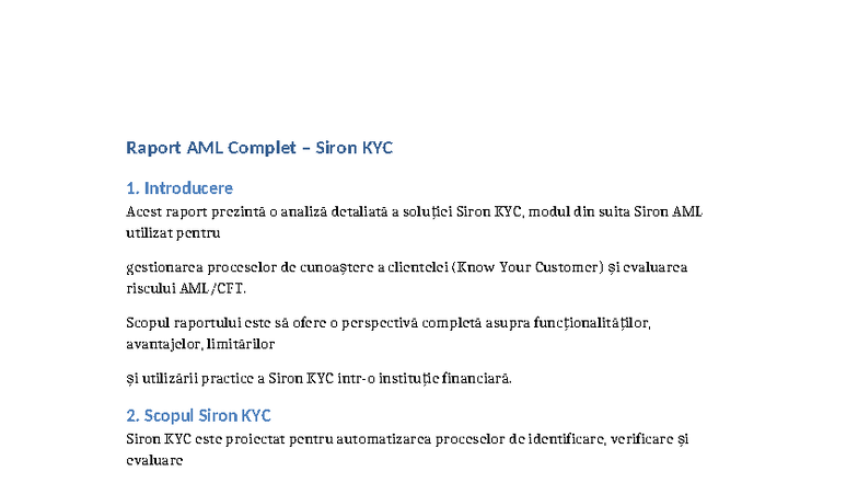 Raport Complet Siron KYC - Analiză AML și Evaluare Riscuri - Studocu