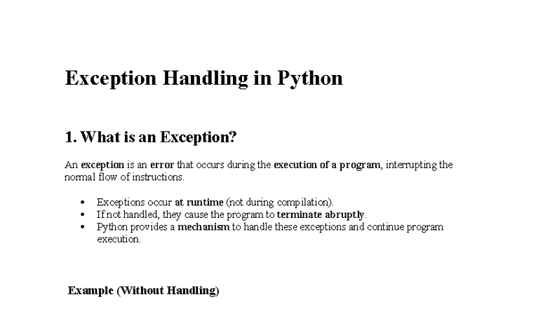 Exception Handling in Python: Understanding Errors and Solutions - Studocu
