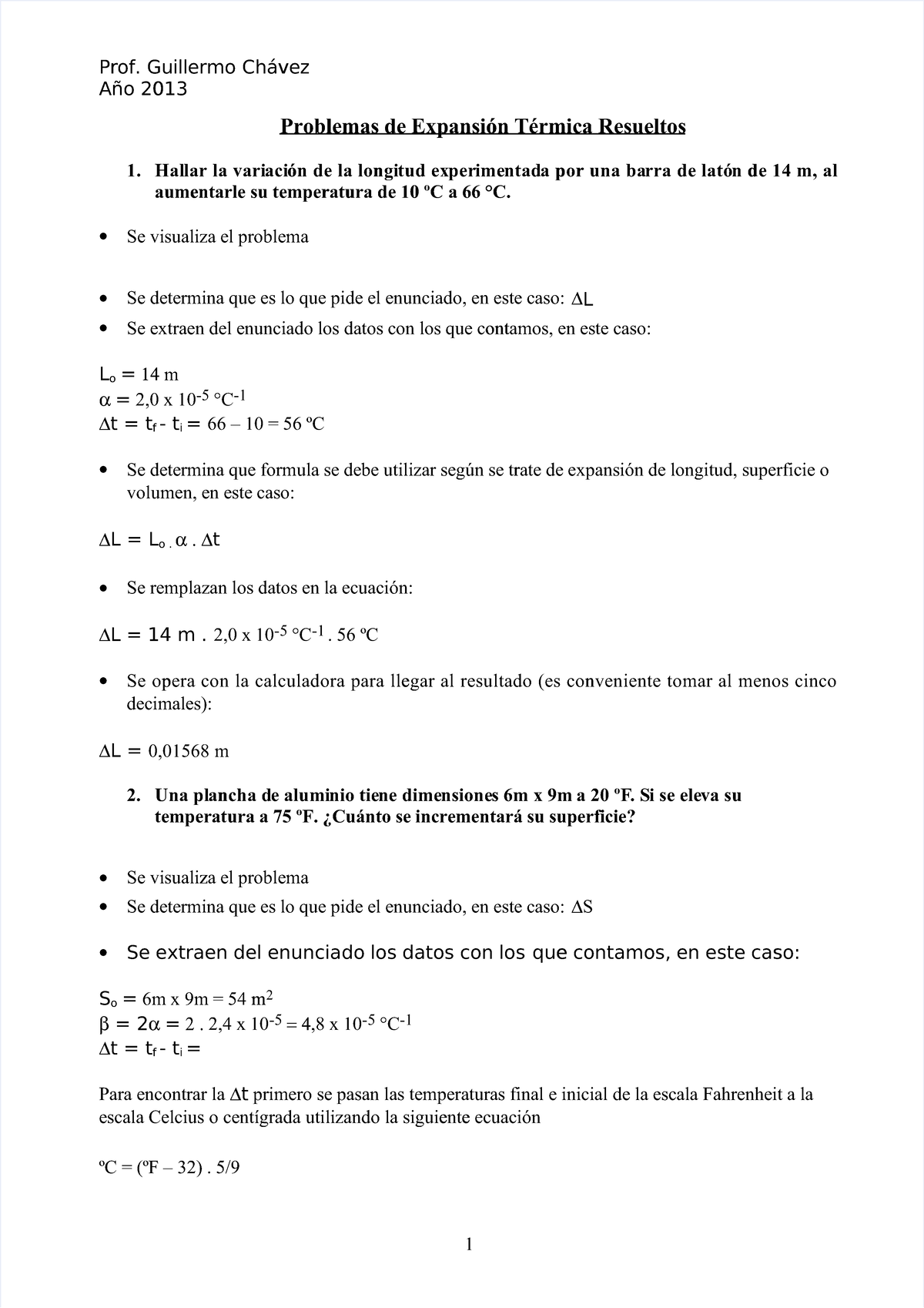 Ejercicios Resueltos de Expansión Térmica - Prof. Guillermo Chávez 2013 ...