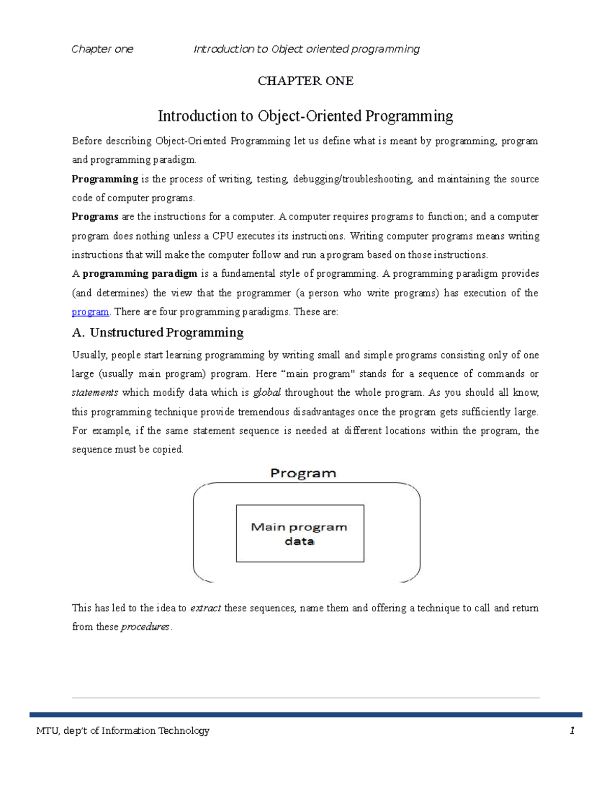 Chapter one introduction - CHAPTER ONE Introduction to Object-Oriented ...