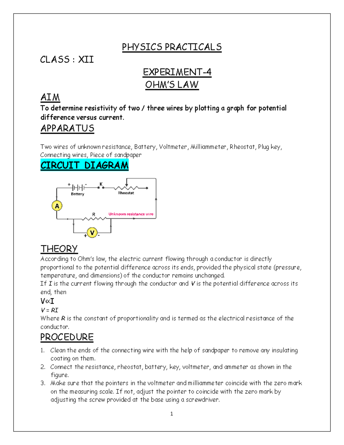 12 practicals - class 12 basic practical notes - PHYSICS PRACTICALS ...