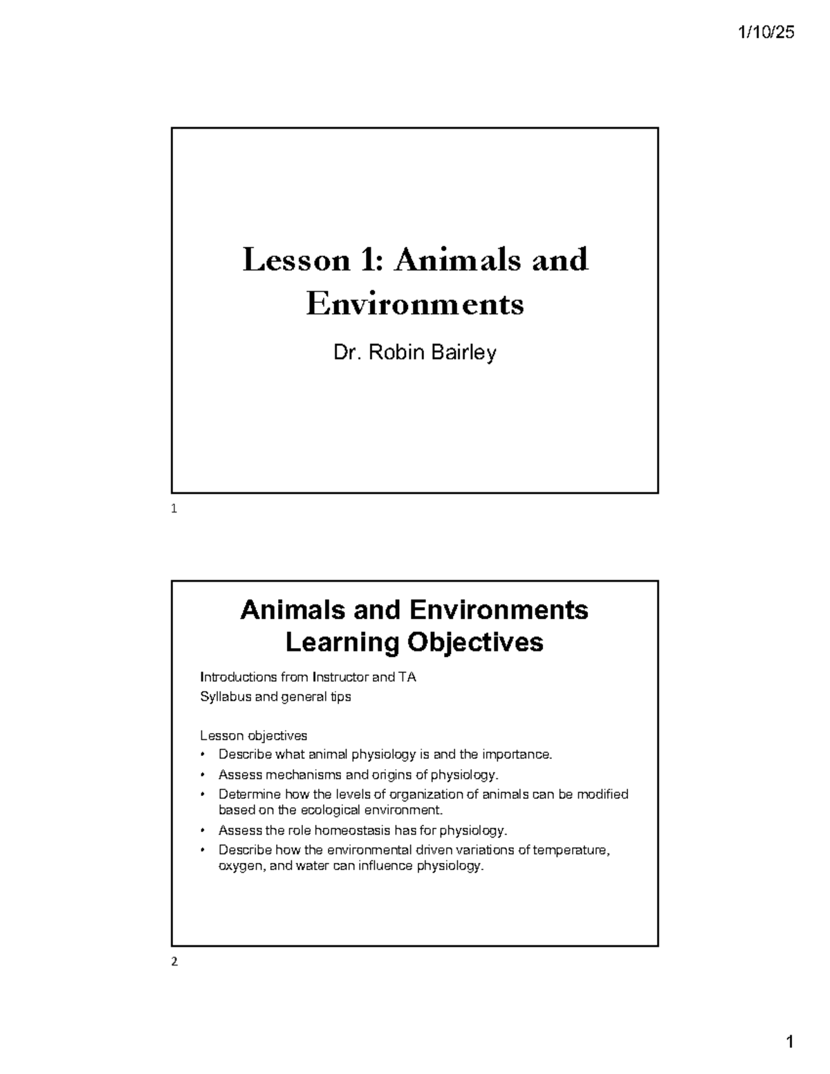 Animal Physiology Lesson 1: Homeostasis & Environmental Adaptations ...