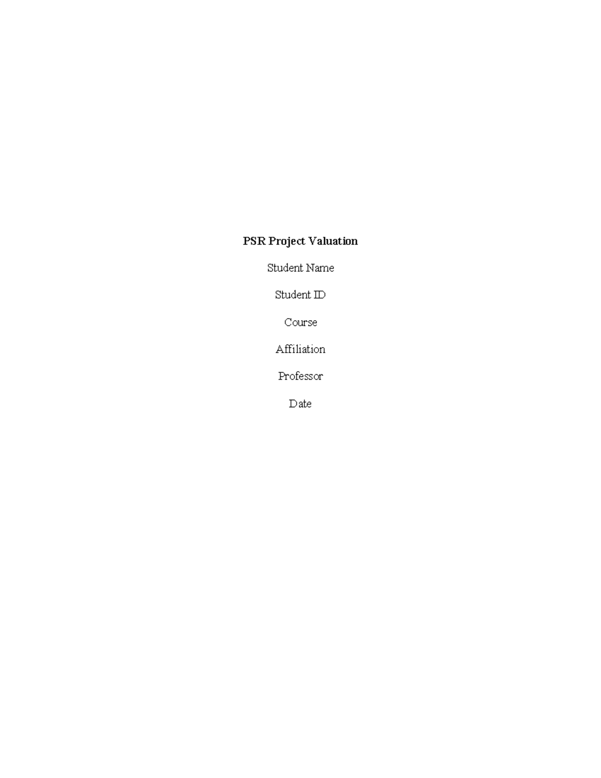 PSR Project Valuation: Executive Summary on Business Viability - Studocu