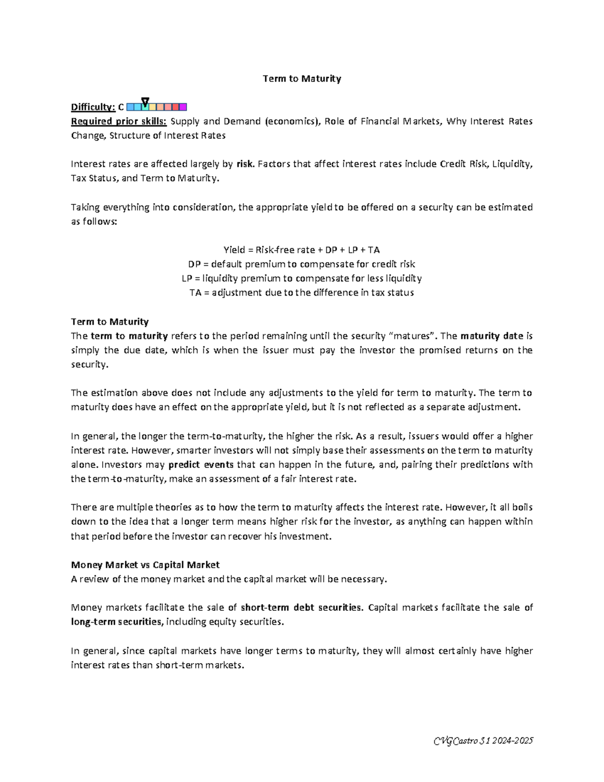 Term to Maturity and Interest Rates: An Economic Analysis (ECO 101 ...