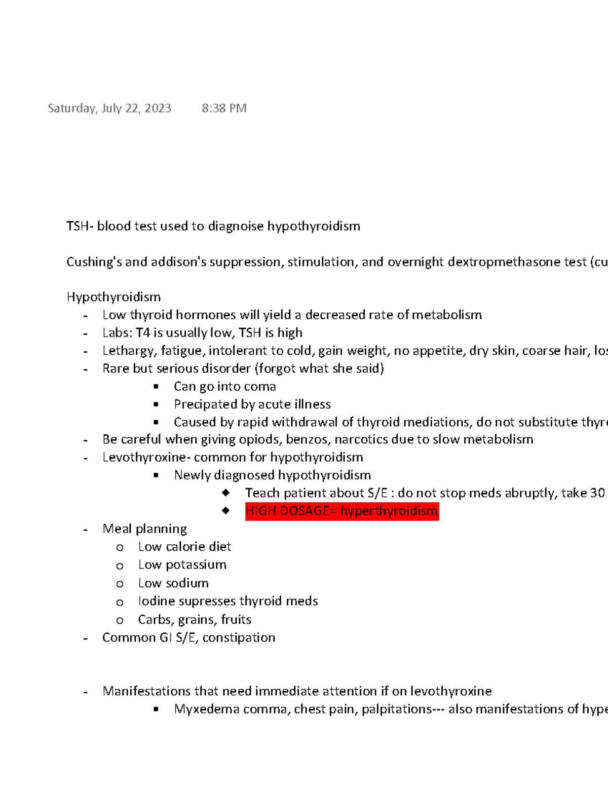 Week 6 Lecture Notes on Thyroid and Adrenal Disorders (NURS 406) - Studocu