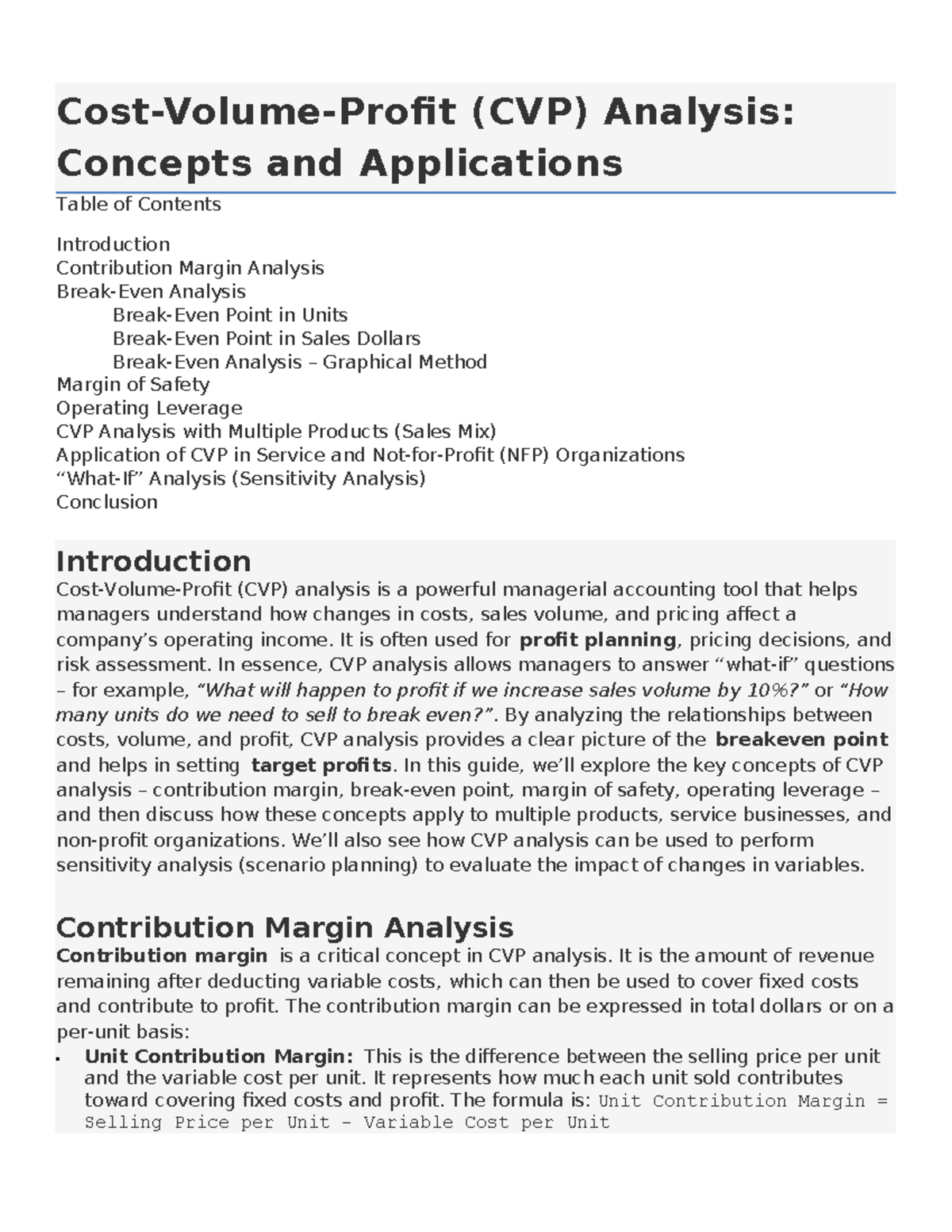 MBA CVP Analysis: Key Concepts and Applications Notes - Studocu
