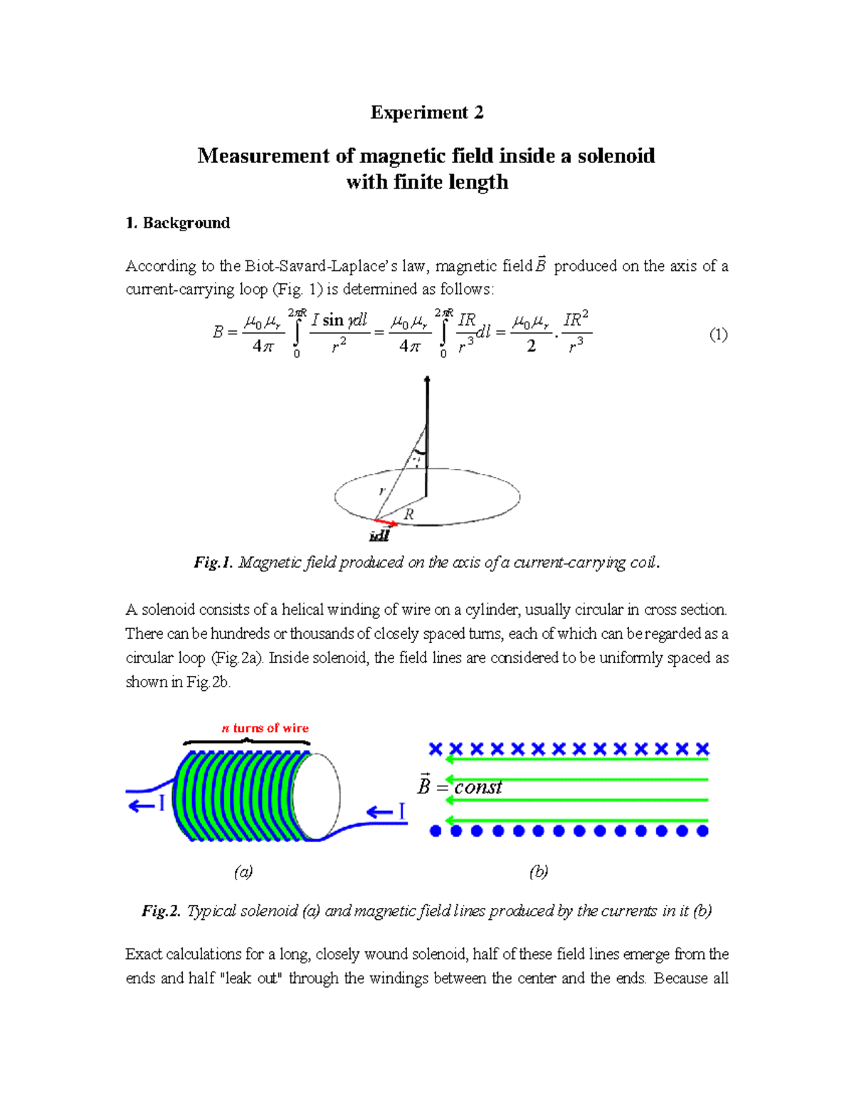 Experiment 2 - Measurement of Magnetic Field in a Finite Solenoid - Studocu