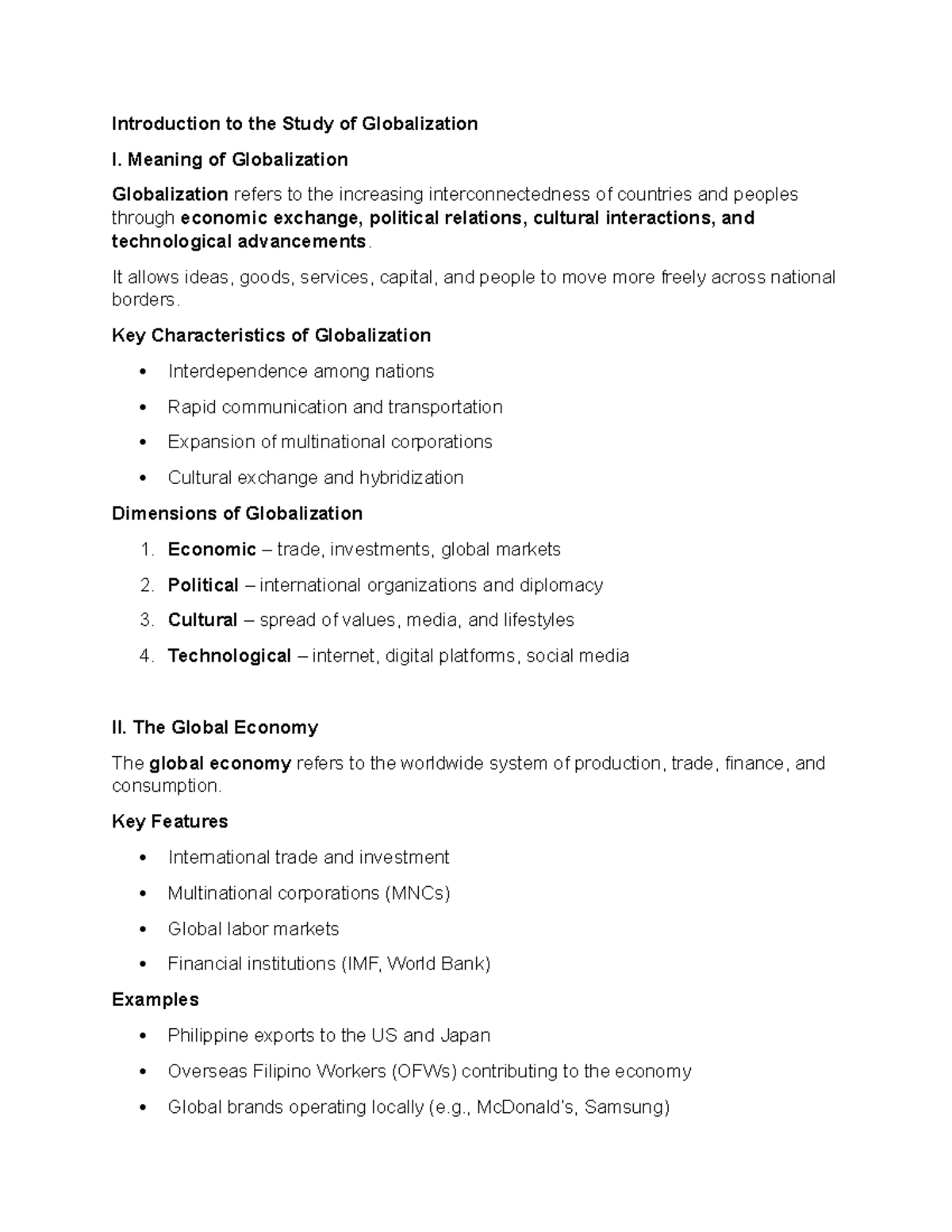 Introduction to Globalization: Key Concepts and Impacts - Studocu