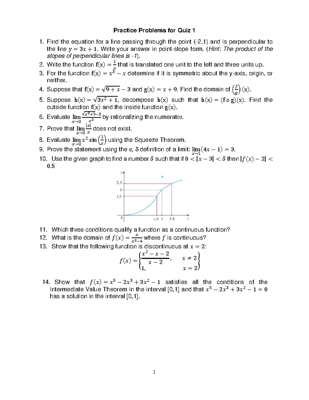 Practice Problems for Math 101 Quiz 1: Limits & Continuity - Studocu