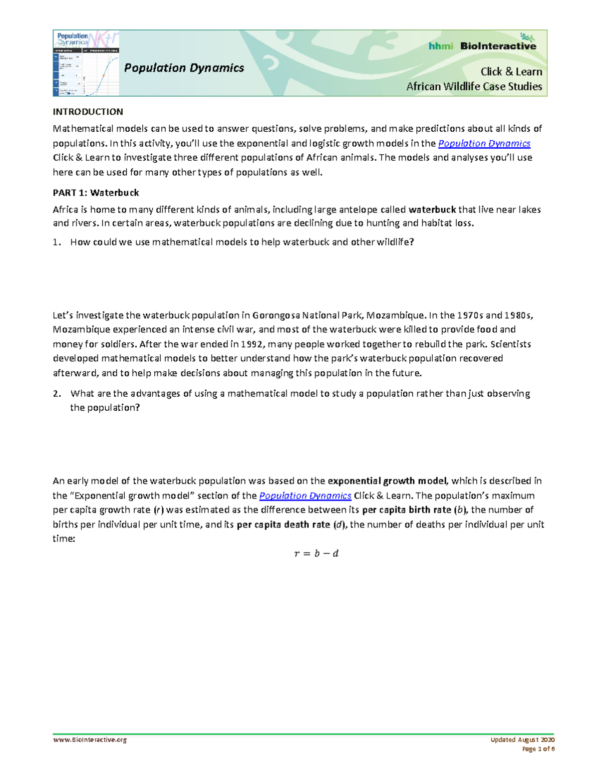 Population Dynamics of African Wildlife: Case Studies from ...