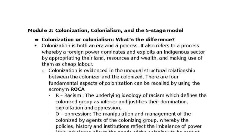 Indg 101: Module 2 - Understanding Colonization and Its Impact - Studocu