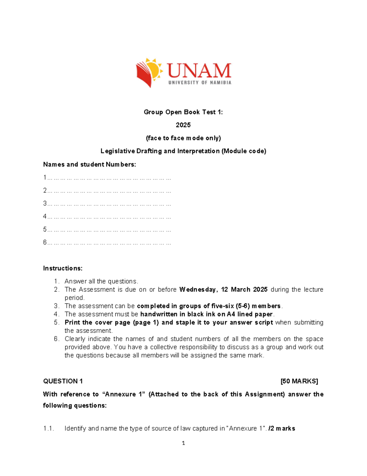 Open Book Test 1 - Legislative Drafting and Interpretation (2025) - Studocu