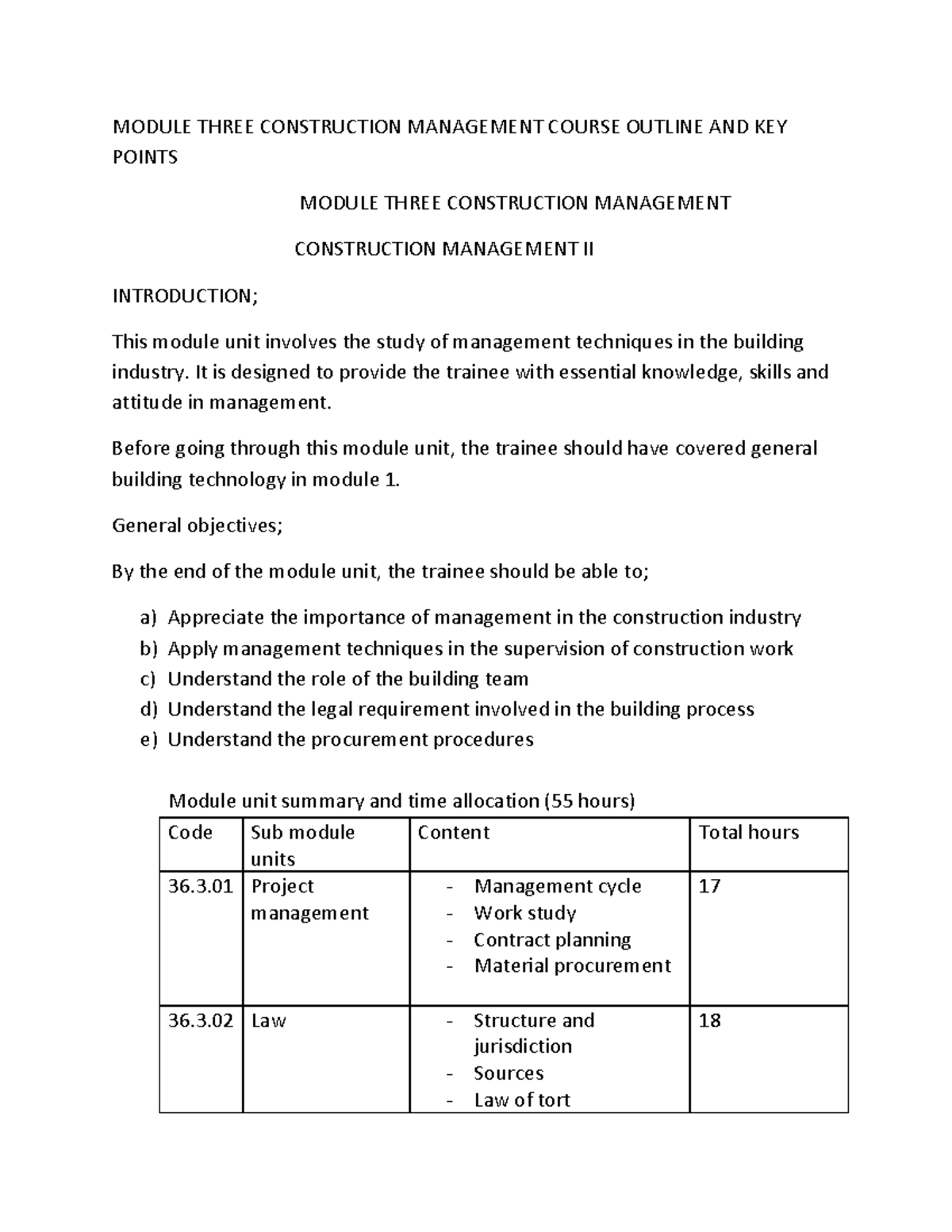 Construction Management II: Module 3 Outline & Key Points - Studocu