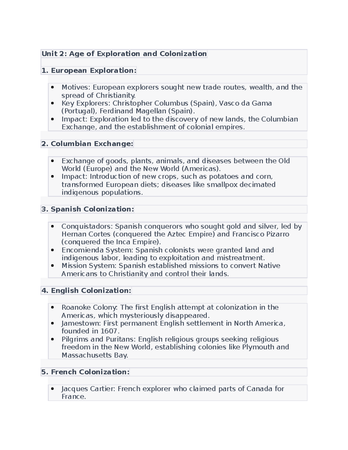 Unit 2: Age of Exploration & Colonization Insights and Impacts - Studocu