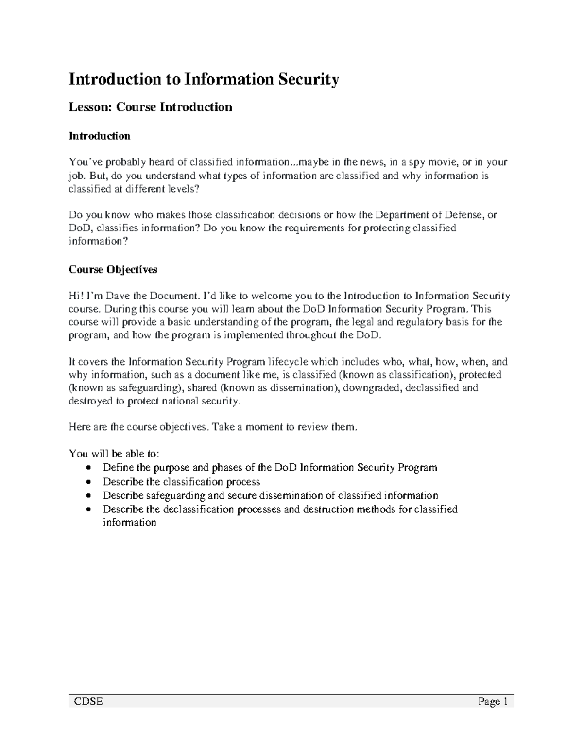 Introduction to Information Security (IS 101): Course Overview ...