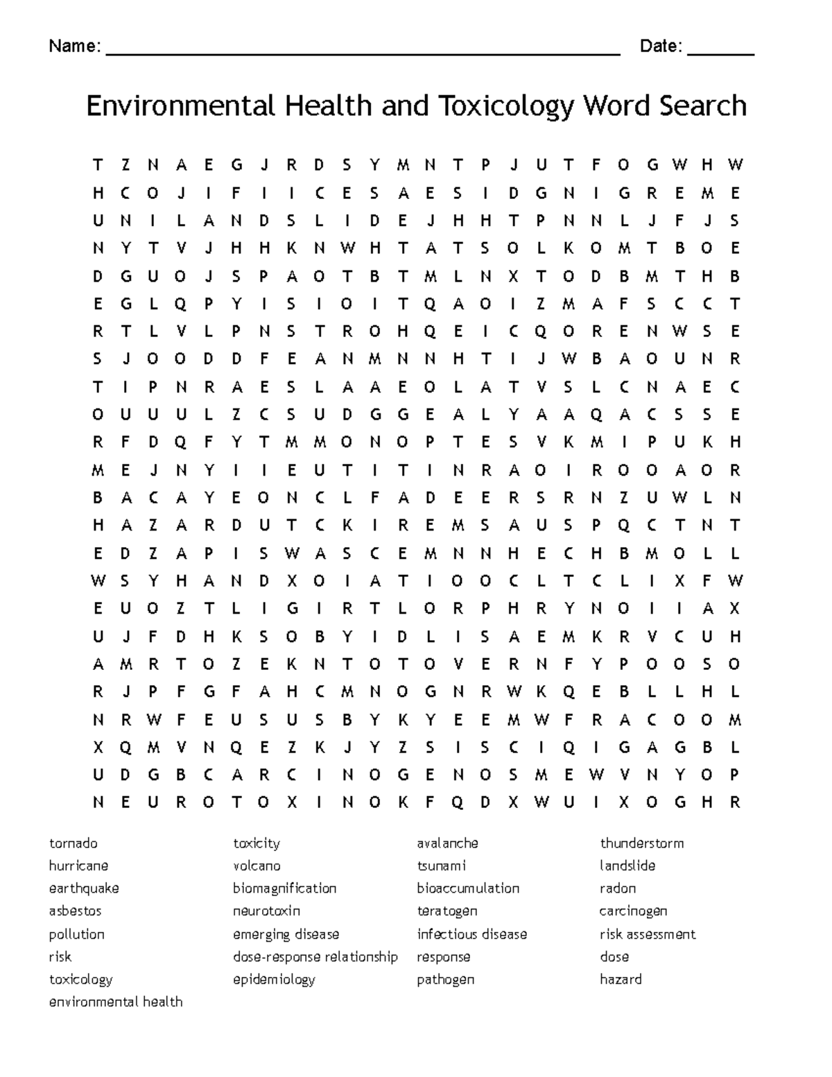 Environmental Health and Toxicology Word Search - Studocu