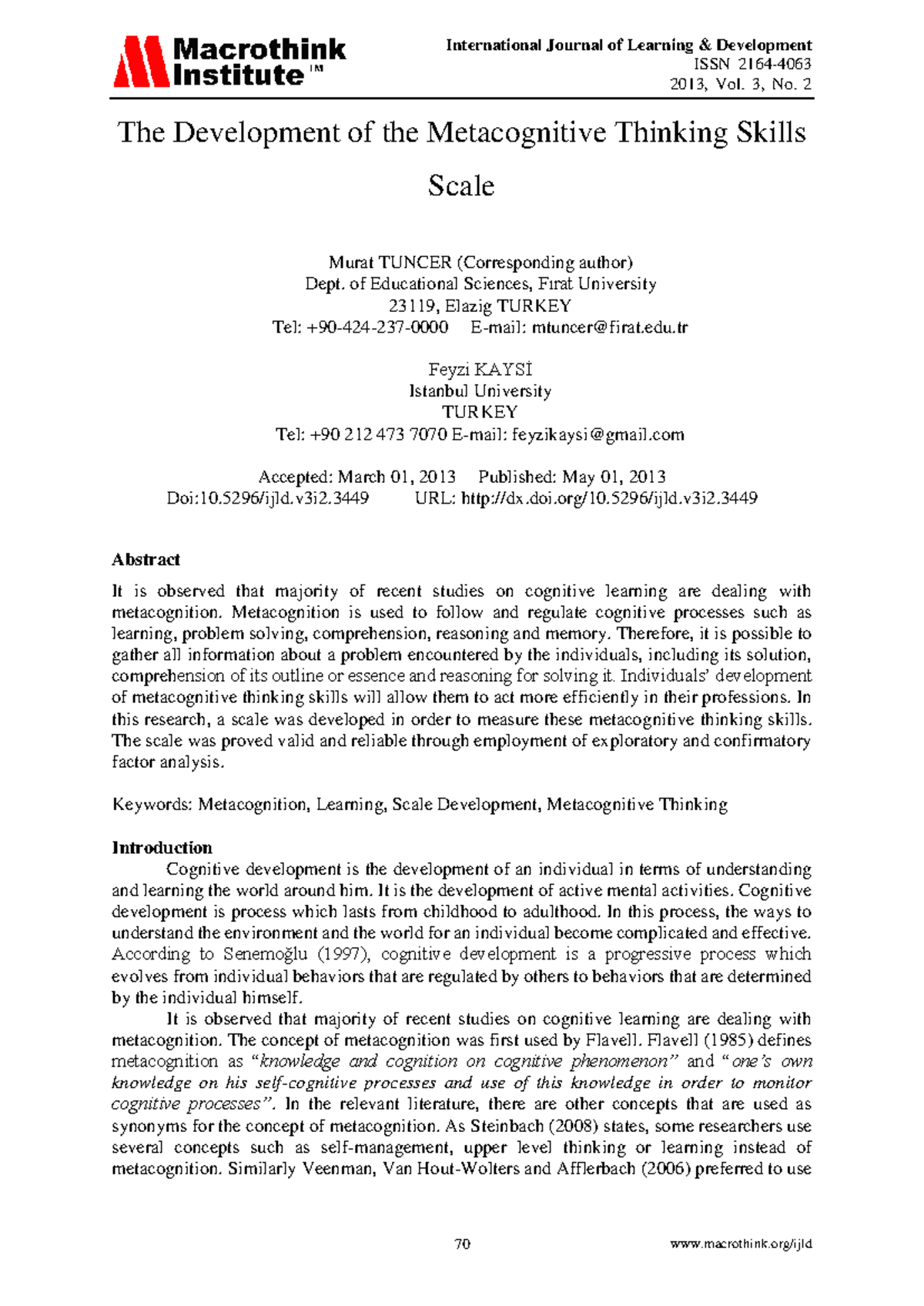 Development of the Metacognitive Thinking Skills Scale (EDU 3449) - Studocu