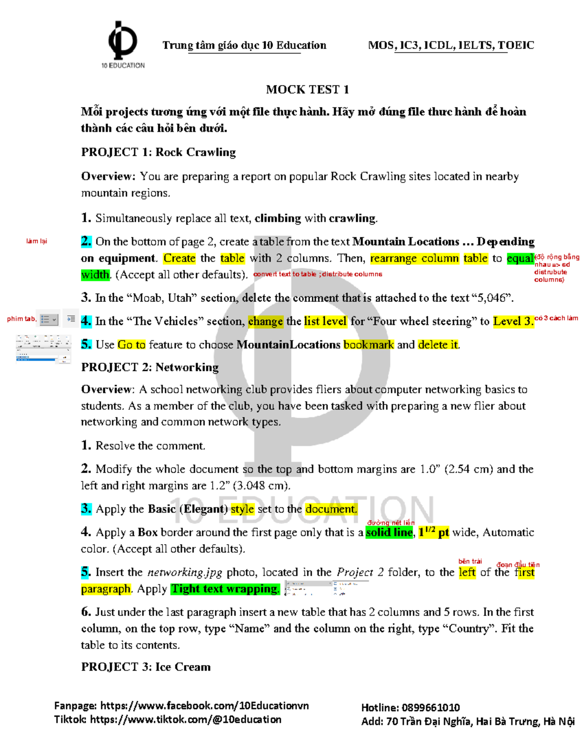 Mock Test 1: Projects Overview for Education MOS & ICDL - Studocu