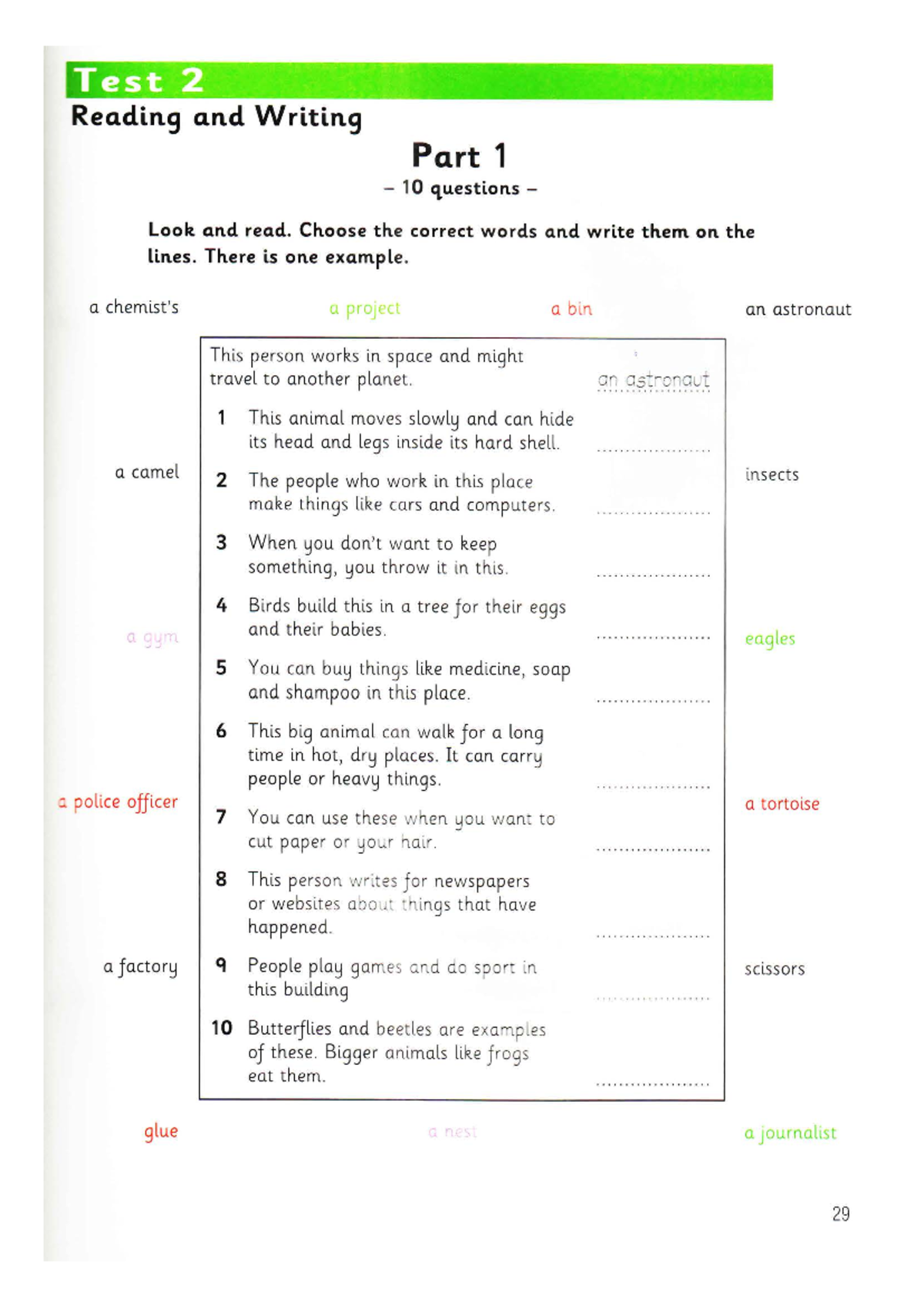 Flyers 2 Student's Book Test 2: Reading & Writing Practice - Studocu