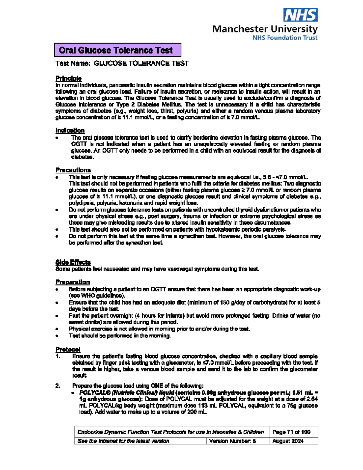 NHS Manchester University OGTT Protocol and Guidelines v8 - Studocu