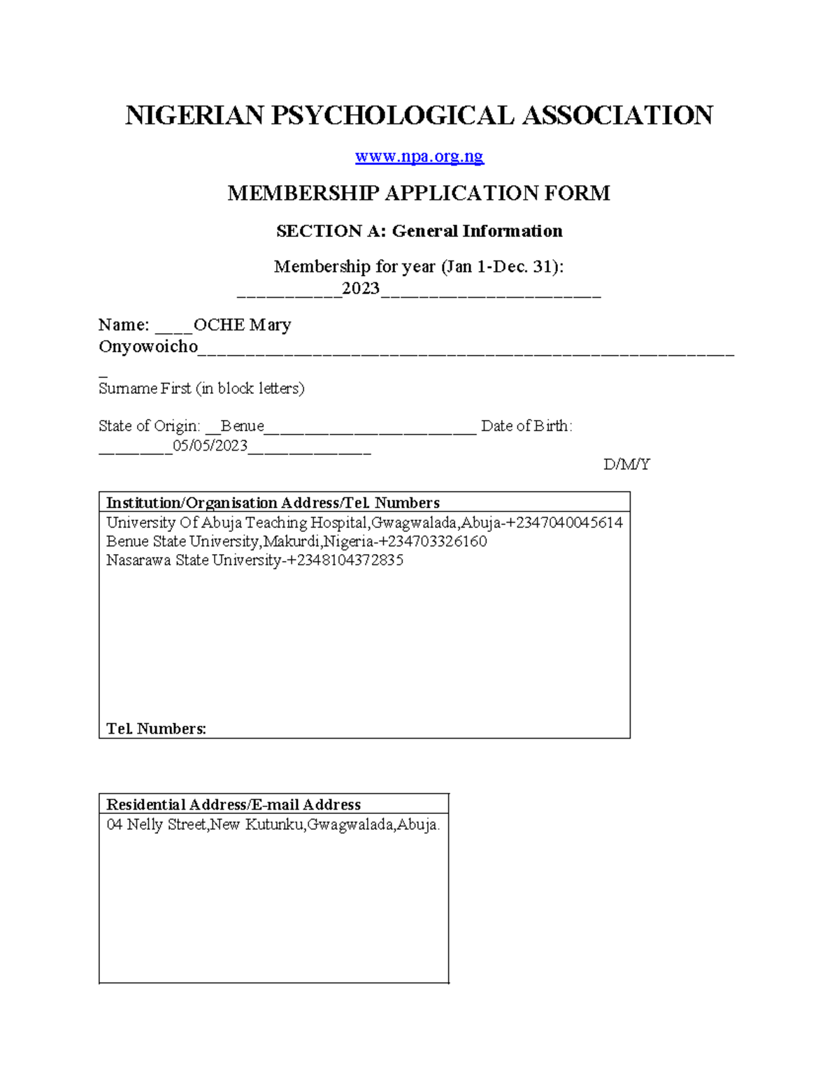 NPA Membership Application Form: General Info & Qualifications - Studocu