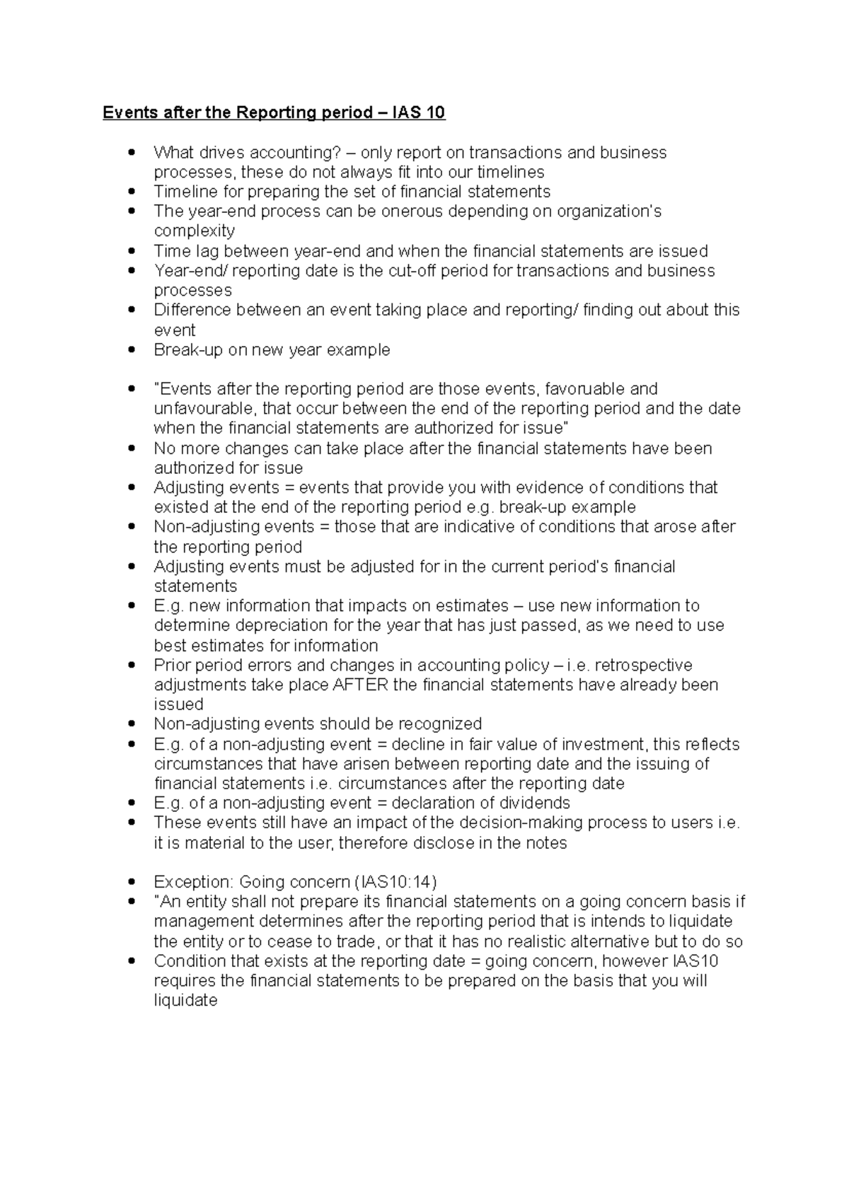 Events After the Reporting Period - Key Insights (IAS 10) - Studocu