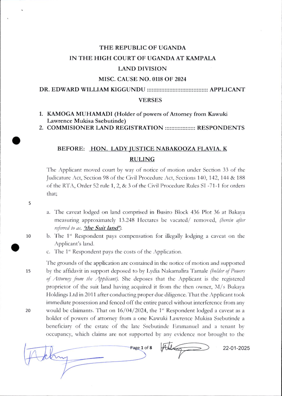 Kiggundu v Kamoga & Another: Ruling on Caveat Removal - UGHC 2025 - Studocu