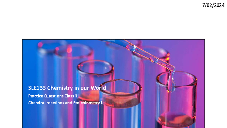 SLE133 Chemistry in Our World Class 3 Practice Questions on Reactions ...