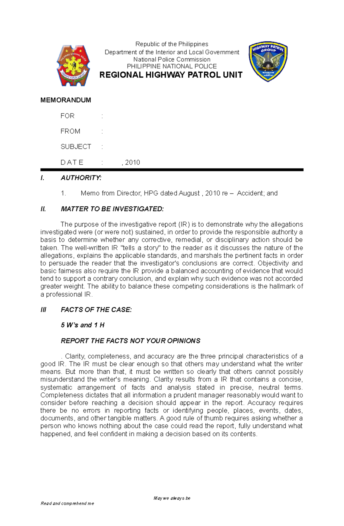 Revised Traffic Accident Investigation Report FORM 1 - Studocu